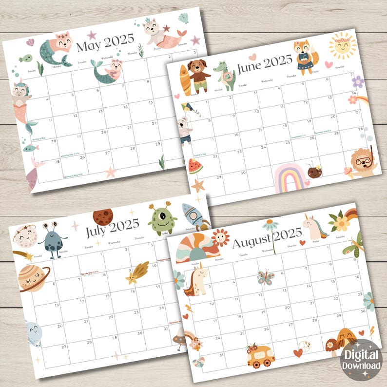 2025 Calendar Printable , Cute 2025 Print at Home Wall Calendar PDF ...