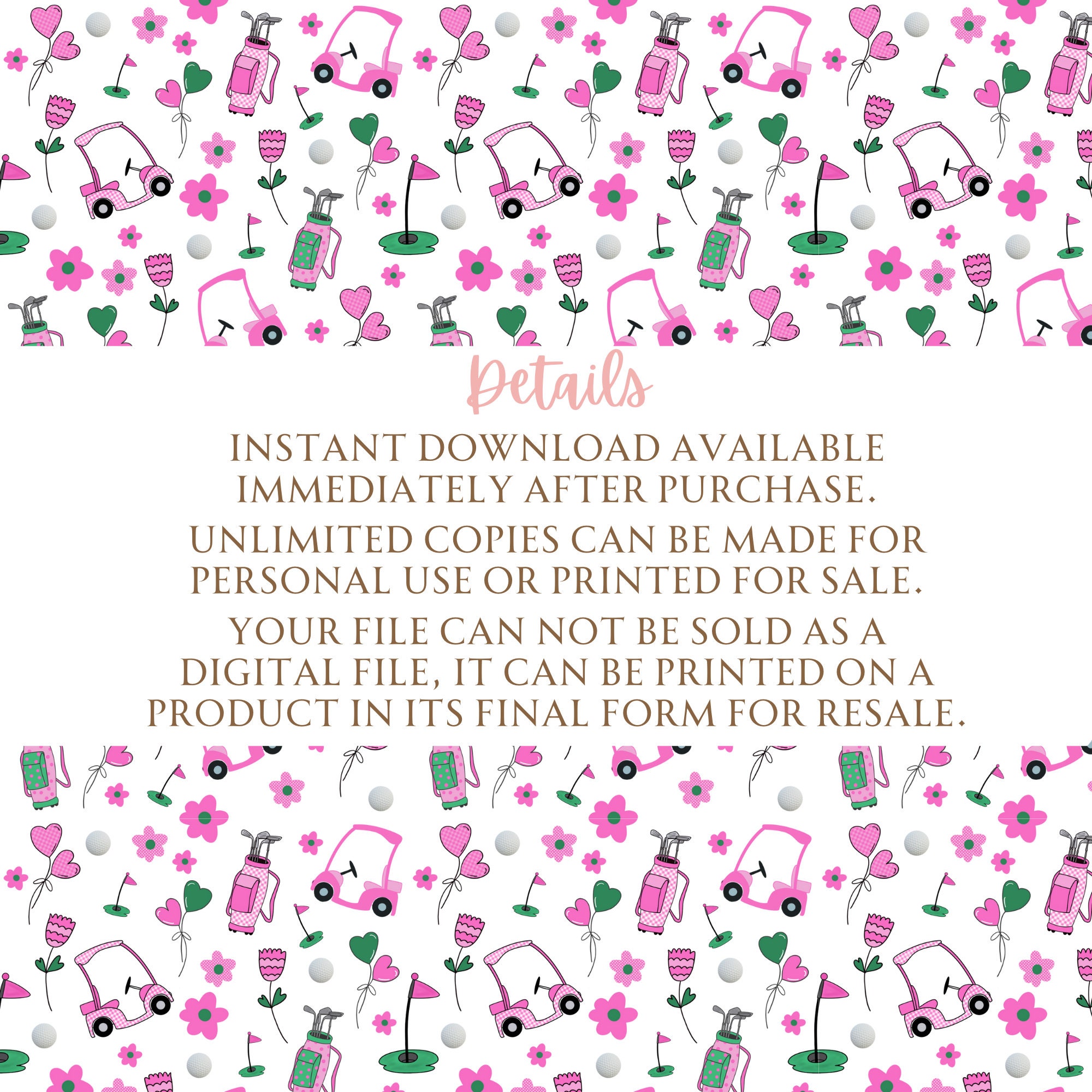 Printable Girls Golf Seamless Pattern Design File for Sublimation ...