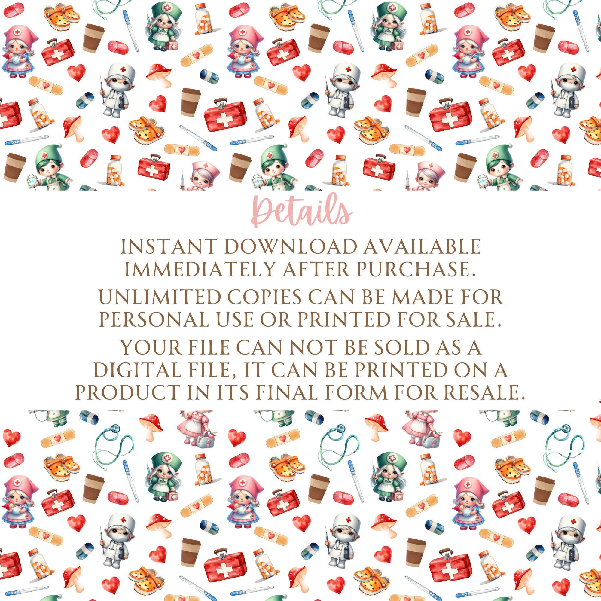 Printable Nurse Doctor Gnome Seamless Pattern Design File Sublimation ...