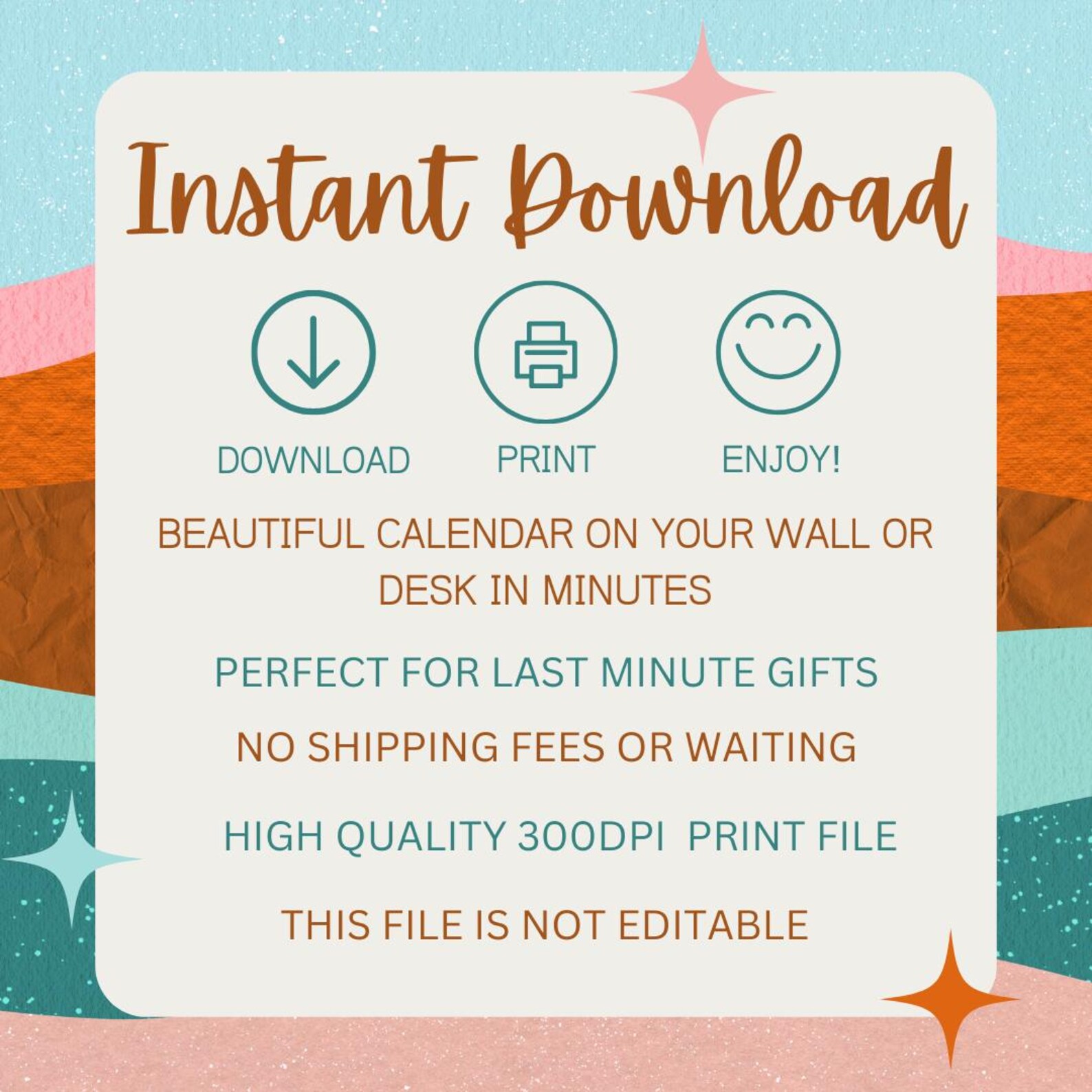 2025 Calendar Printable , Cute 2025 Print at Home Wall Calendar PDF ...