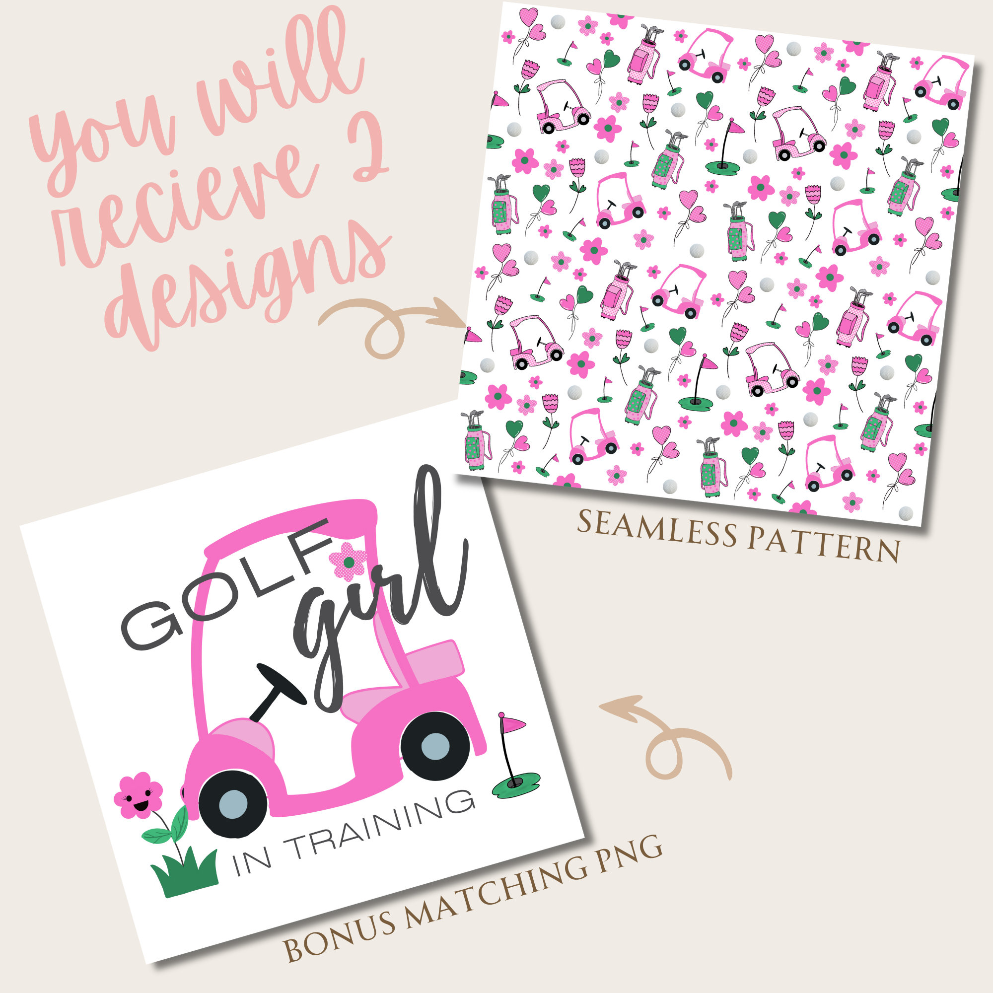 Printable Girls Golf Seamless Pattern Design File for Sublimation ...