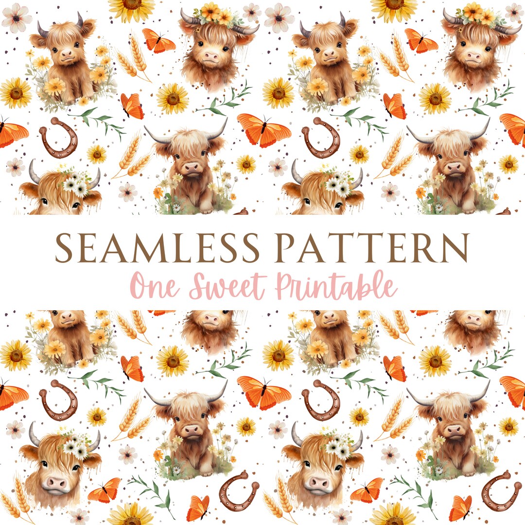 Printable Highland Cows Seamless Pattern Design File for Sublimation ...