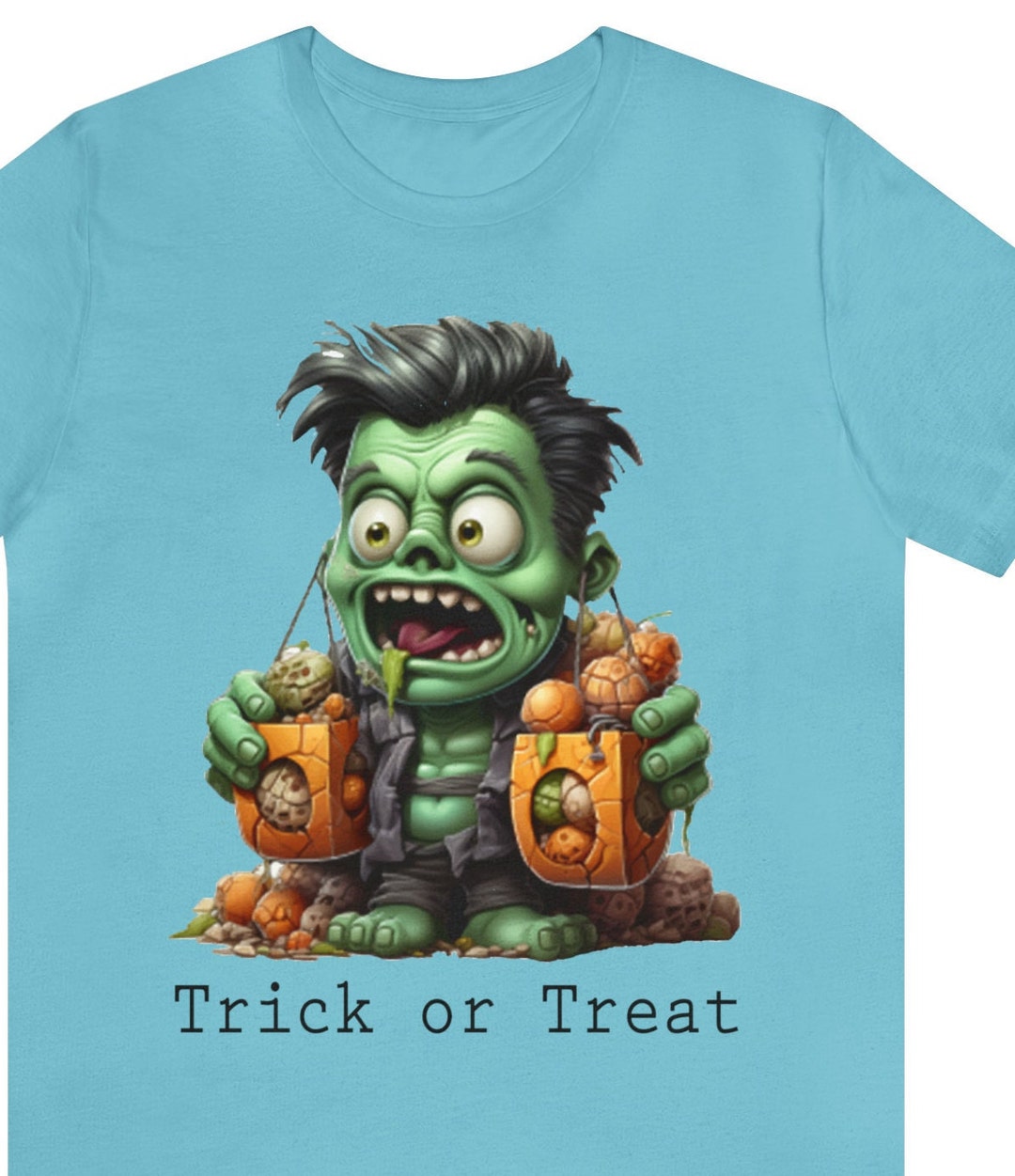 Halloween Trick or Treat Shirt Frankenstein Unisex Jersey Short Sleeve ...