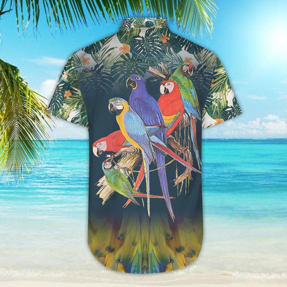 Colorful Parrots On The Tree Branch Hawaii Shirt