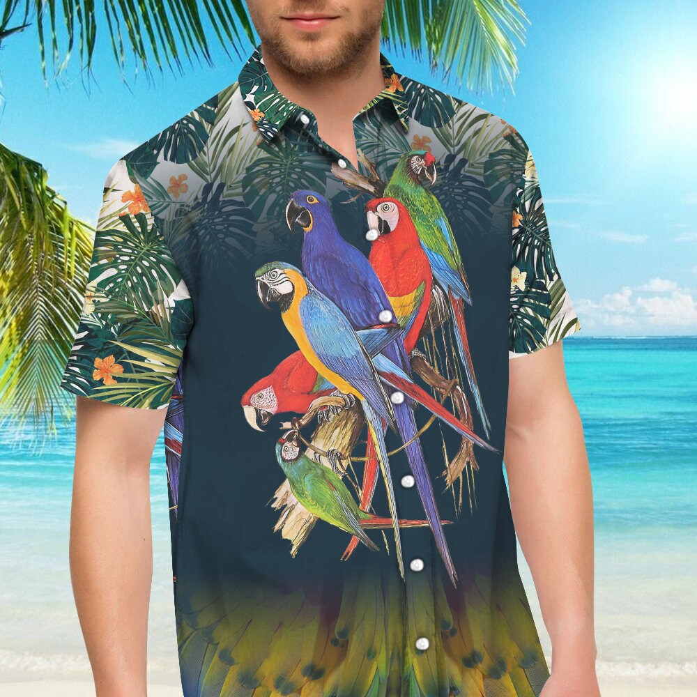 Colorful Parrots On The Tree Branch Hawaii Shirt