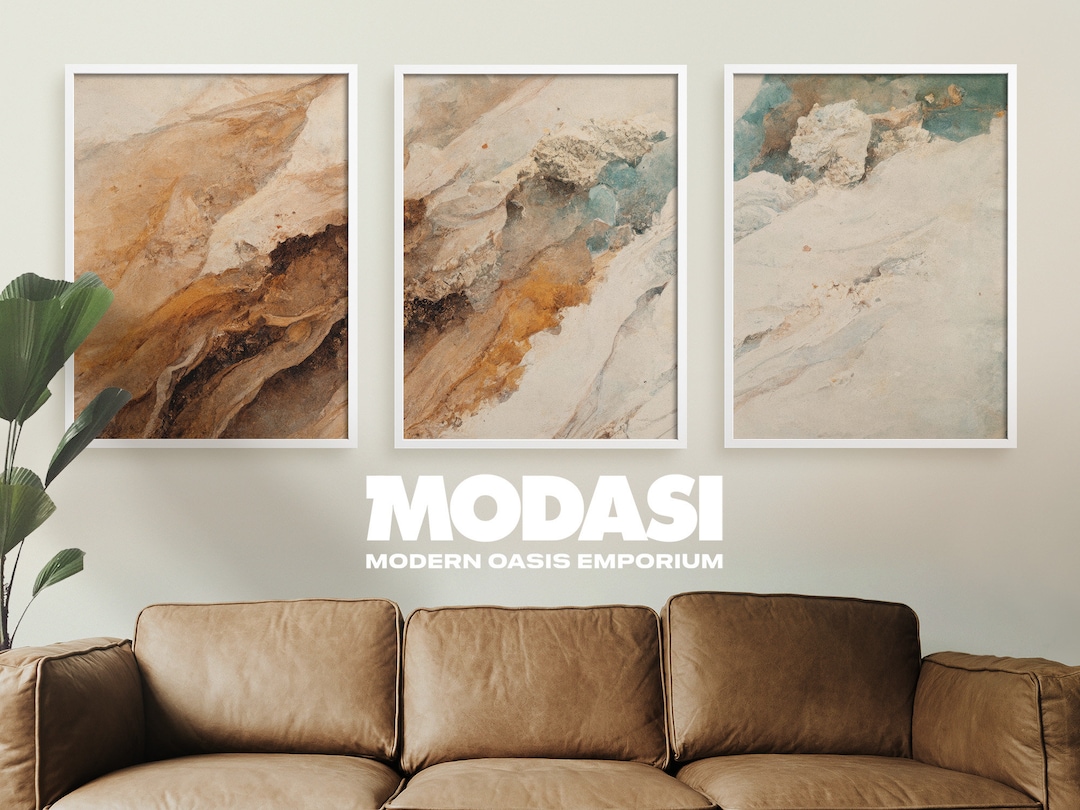 Earth Tone Terracotta Abstract Triptych Large Minimalist Print Set of 3 Wall Art for Modern Boho ...
