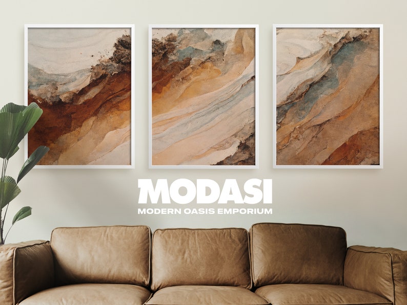 Earth Tone Terracotta Abstract Triptych Large Minimalist Print - Etsy