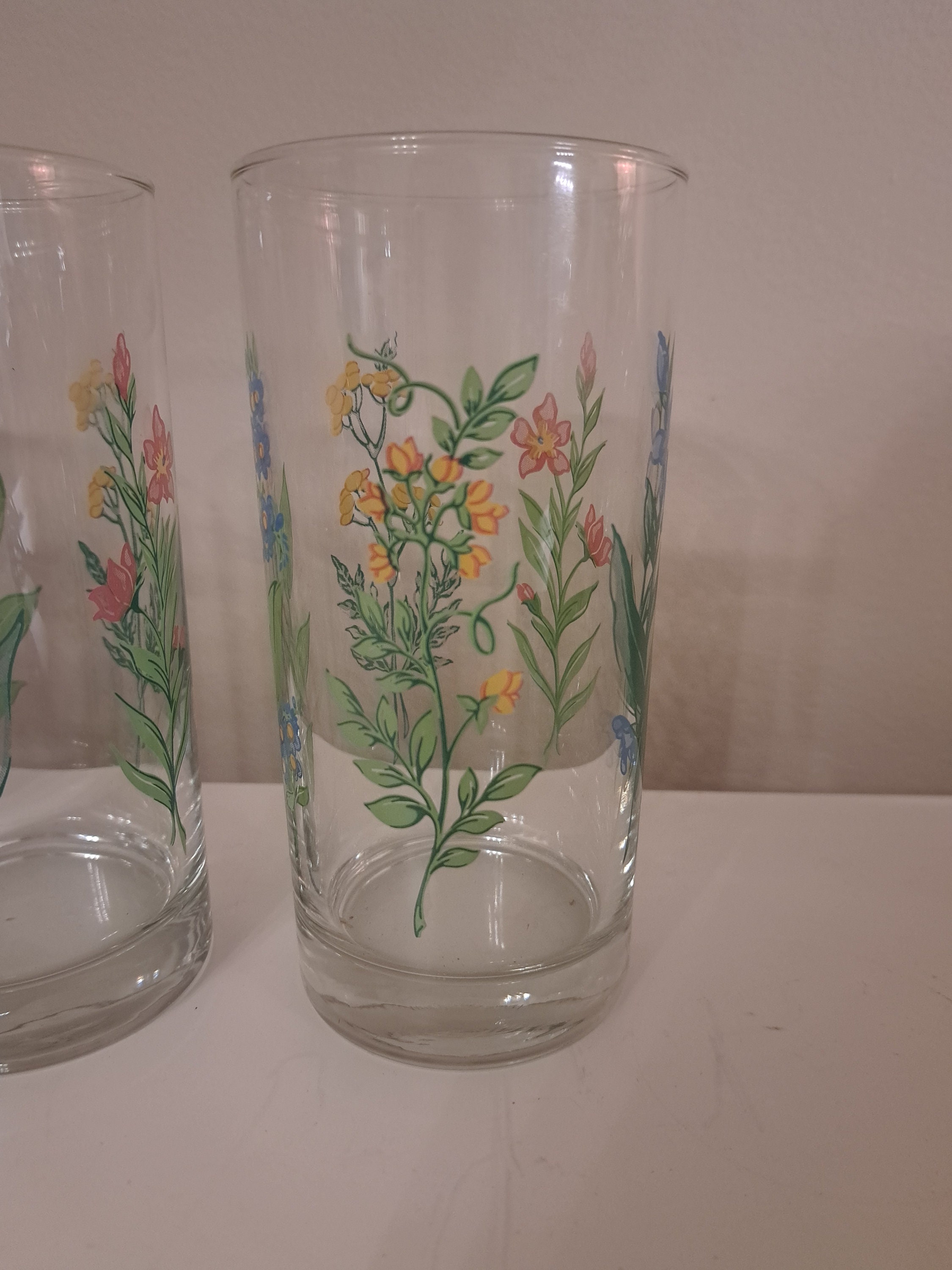3 Large Water Glasses With Vintage Floral Motifs - Etsy