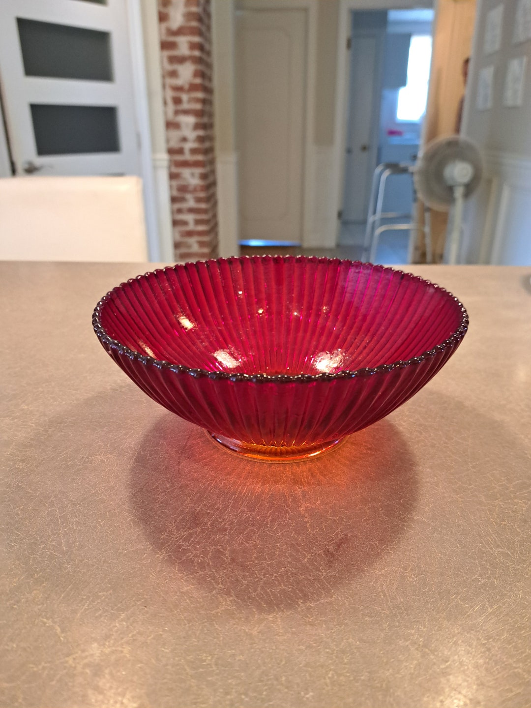 Round Red Serving Bowl in Anchor Hocking Vintage Queen Mary Glass ...