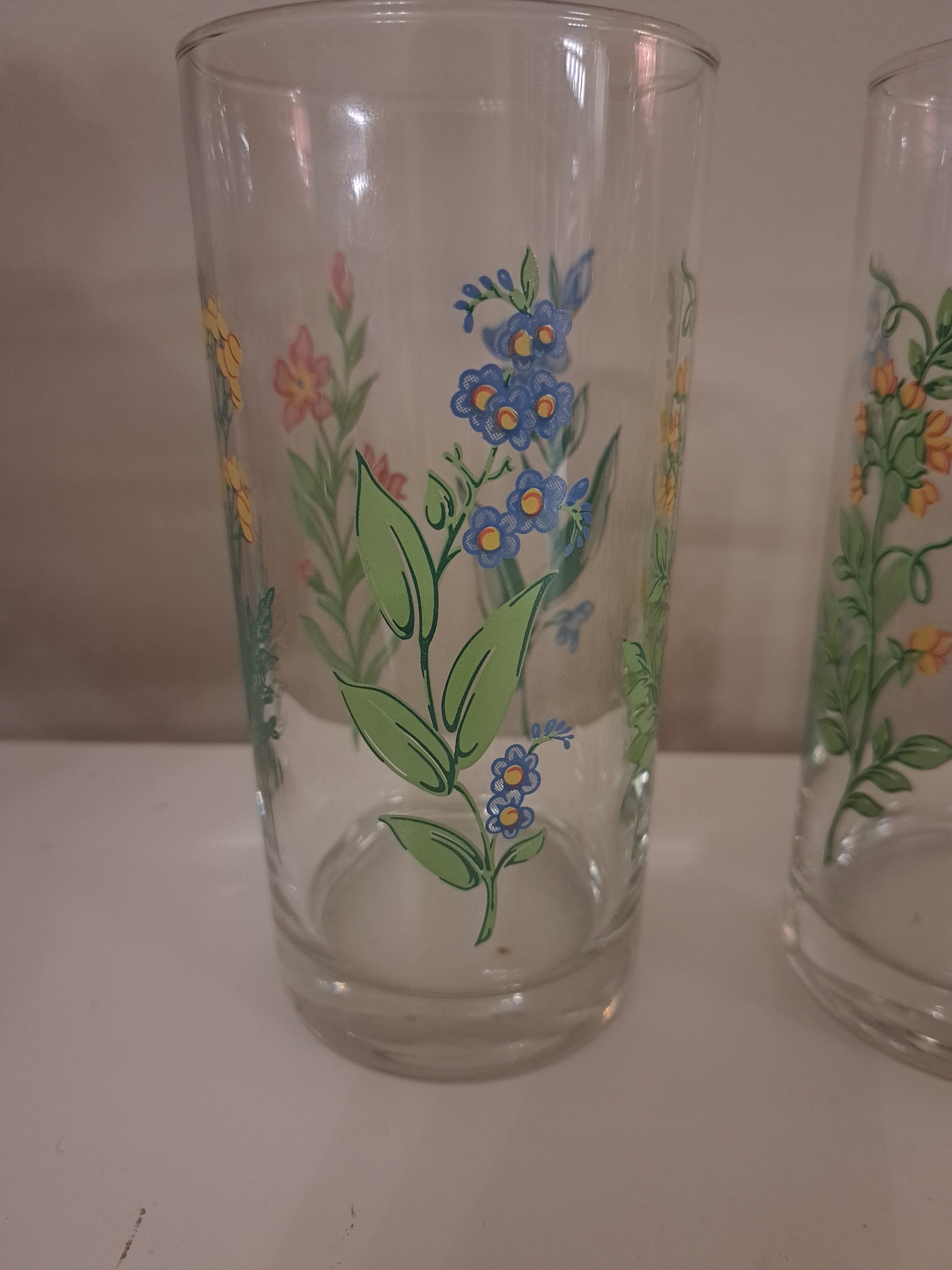 3 Large Water Glasses With Vintage Floral Motifs - Etsy