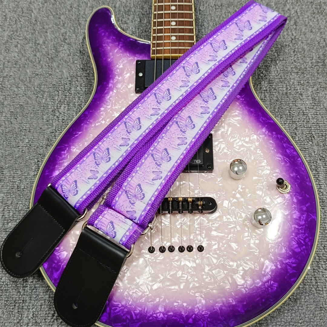 Butterfly Purple Guitar Strap Celestial Handmade Guitar Strap Electric ...