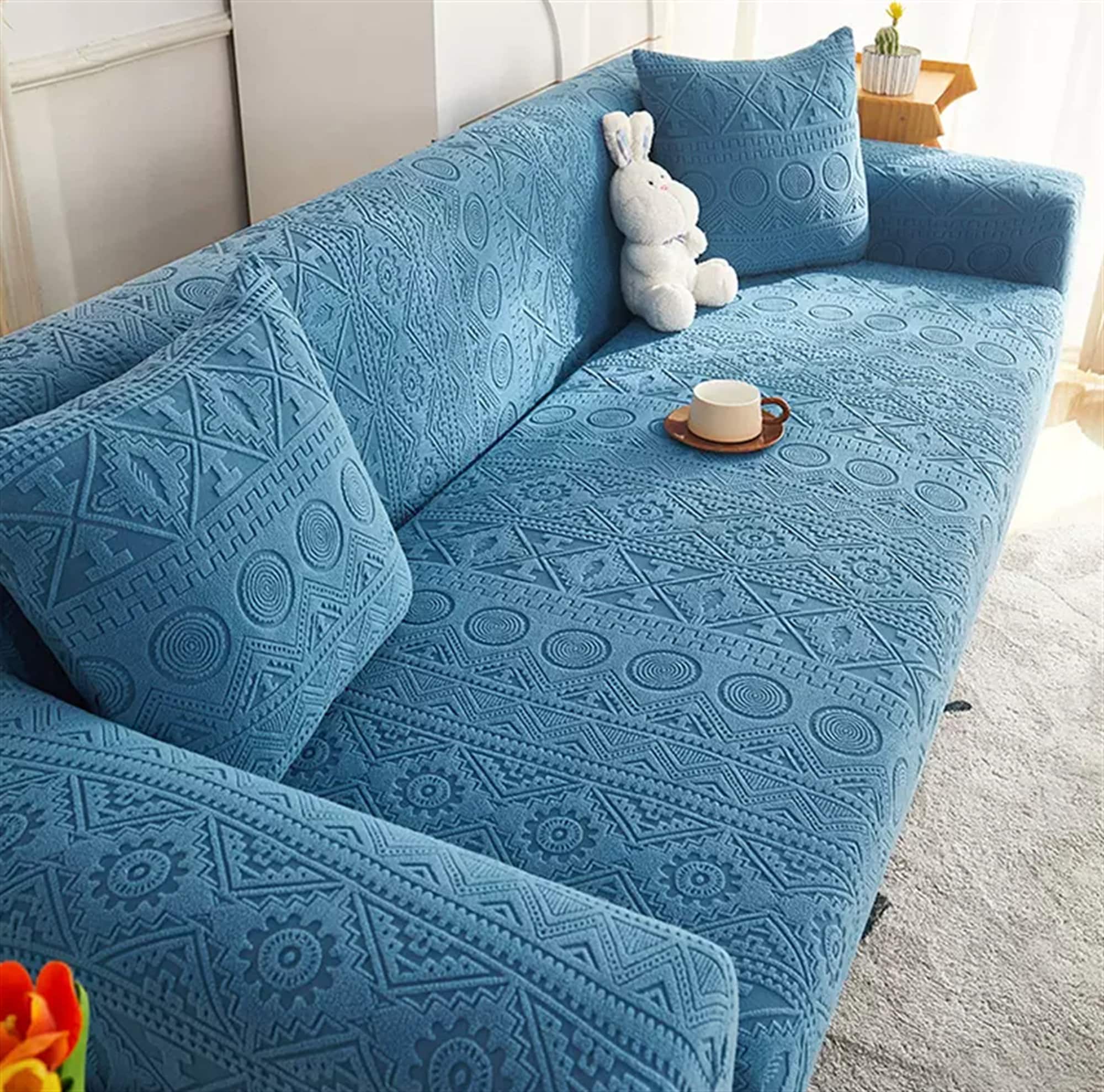 Bohemian Soft Fit Sofa Cover Beige Stretchy Cushion Cover Green Fitted ...