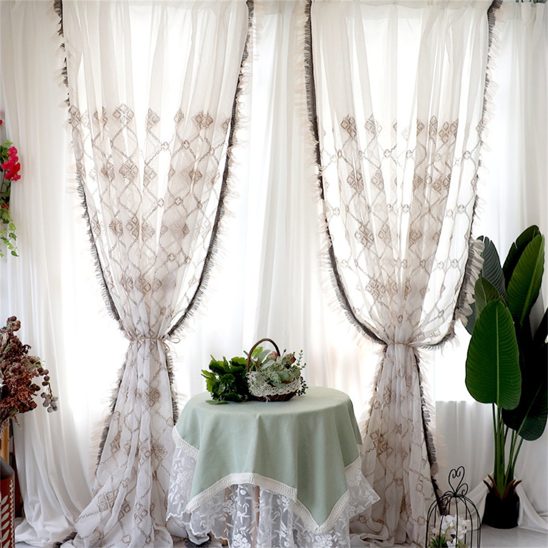 Flower Lace Ruffled Curtains Farmhouse Style Shabby Chic Curtains ...