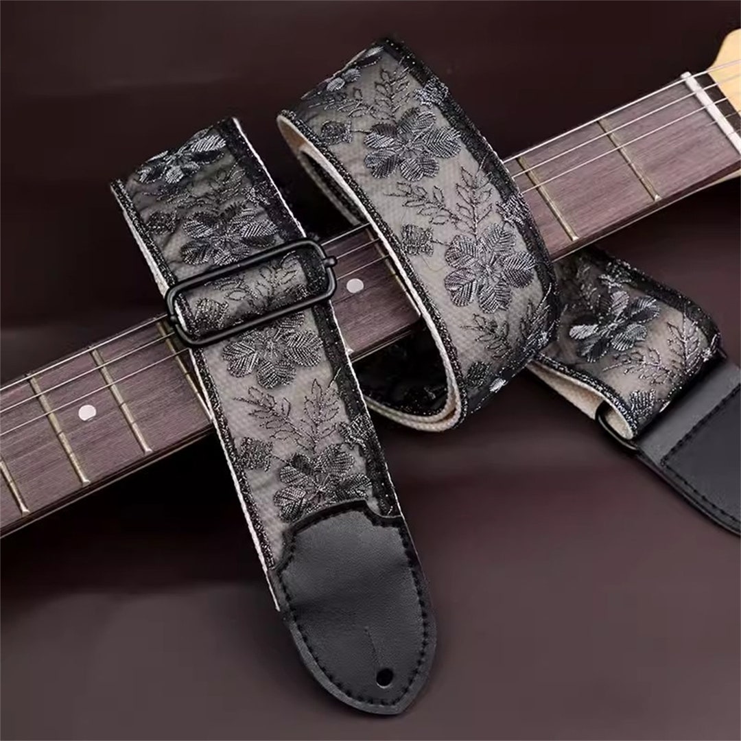 Black Floral Lace Guitar Strap Acoustic Guitar Strap Electric Guitar ...