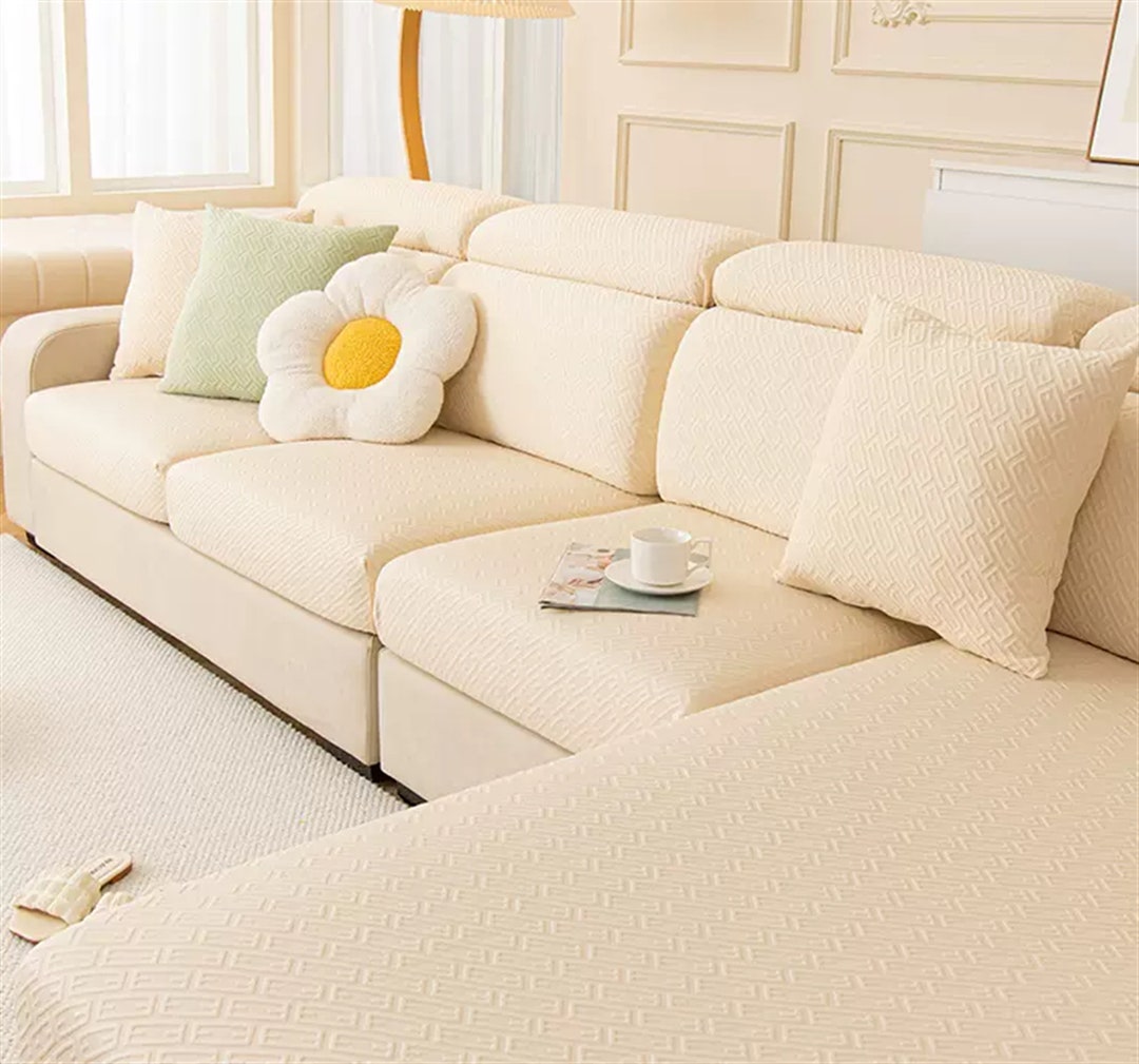 Minimalist Soft Fit Sofa Cover Beige Stretchy Cushion Cover Green ...