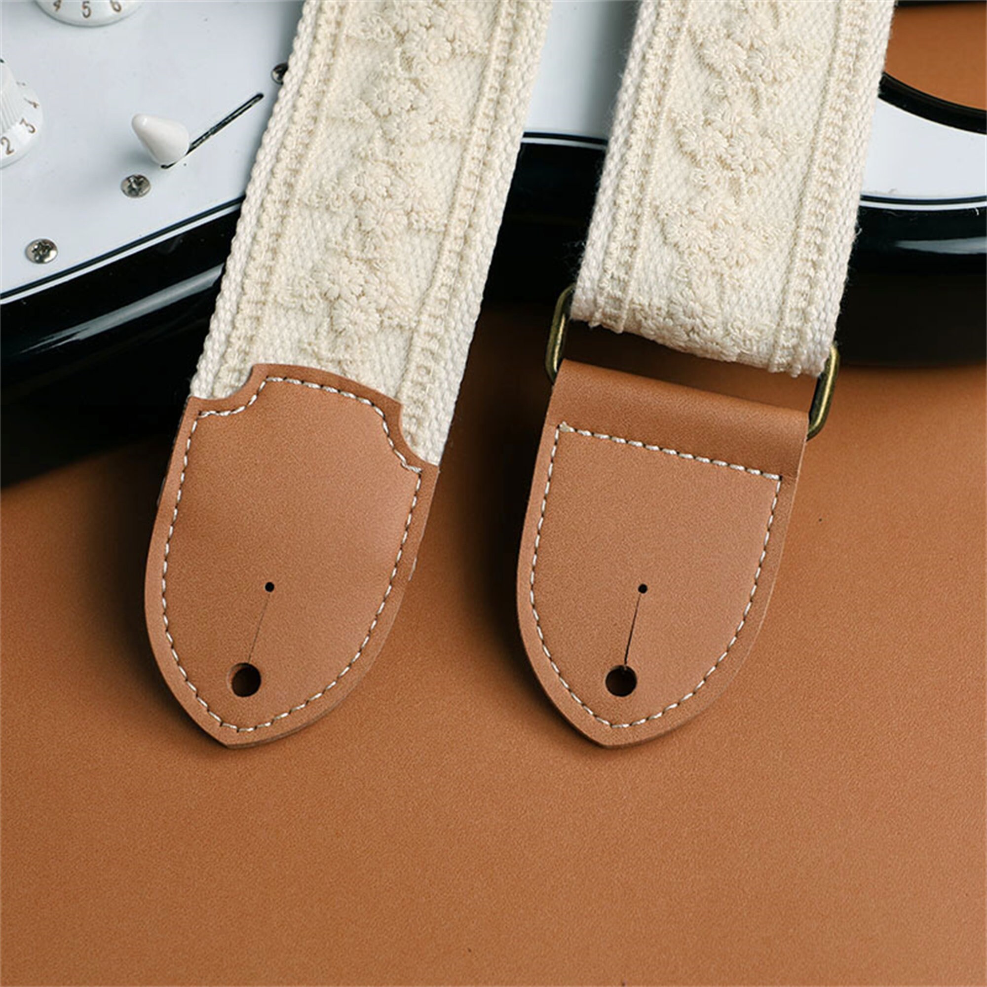 Beige Flower Lace Guitar Strap Handmade Guitar Strap Electric Guitar ...