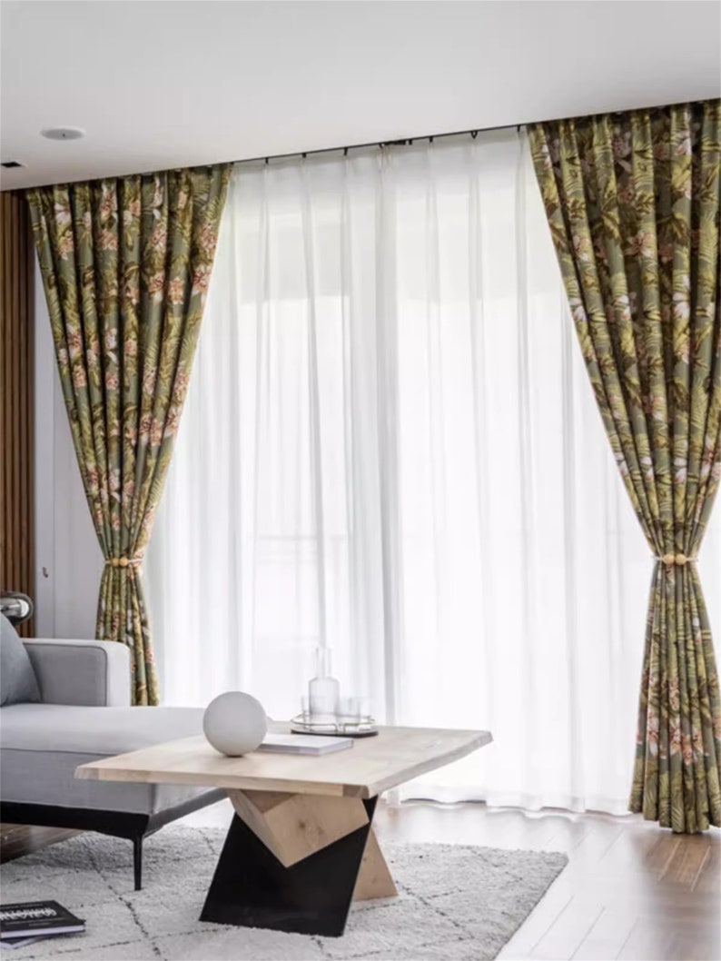 Countryside 70% Shading Green Curtains Flowers Vintage Living Room ...