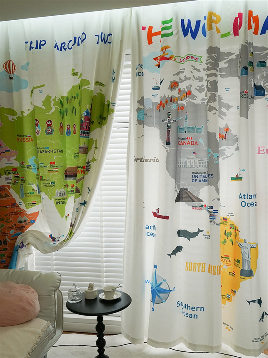 Childish Maps Cutains Living Room Curtains Bedroom Curtains Children's ...