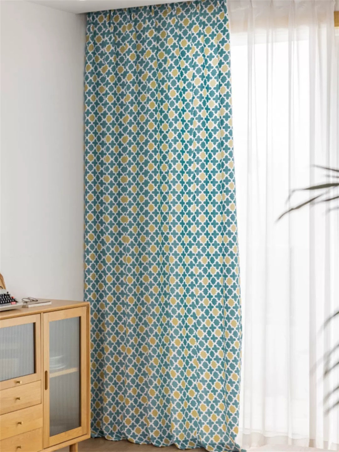 Blue Geometric Pattern Cutains Minimalist Curtains Children' Room ...