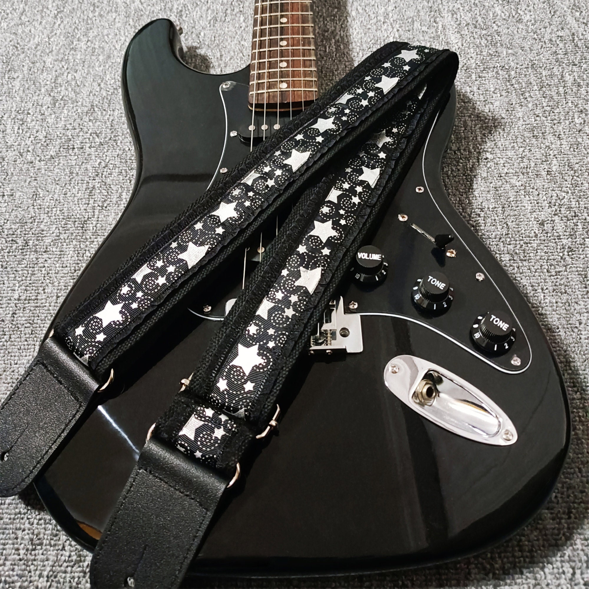 Black Star Guitar Strap Handmade Celestial Shiny Guitar Strap Electric ...