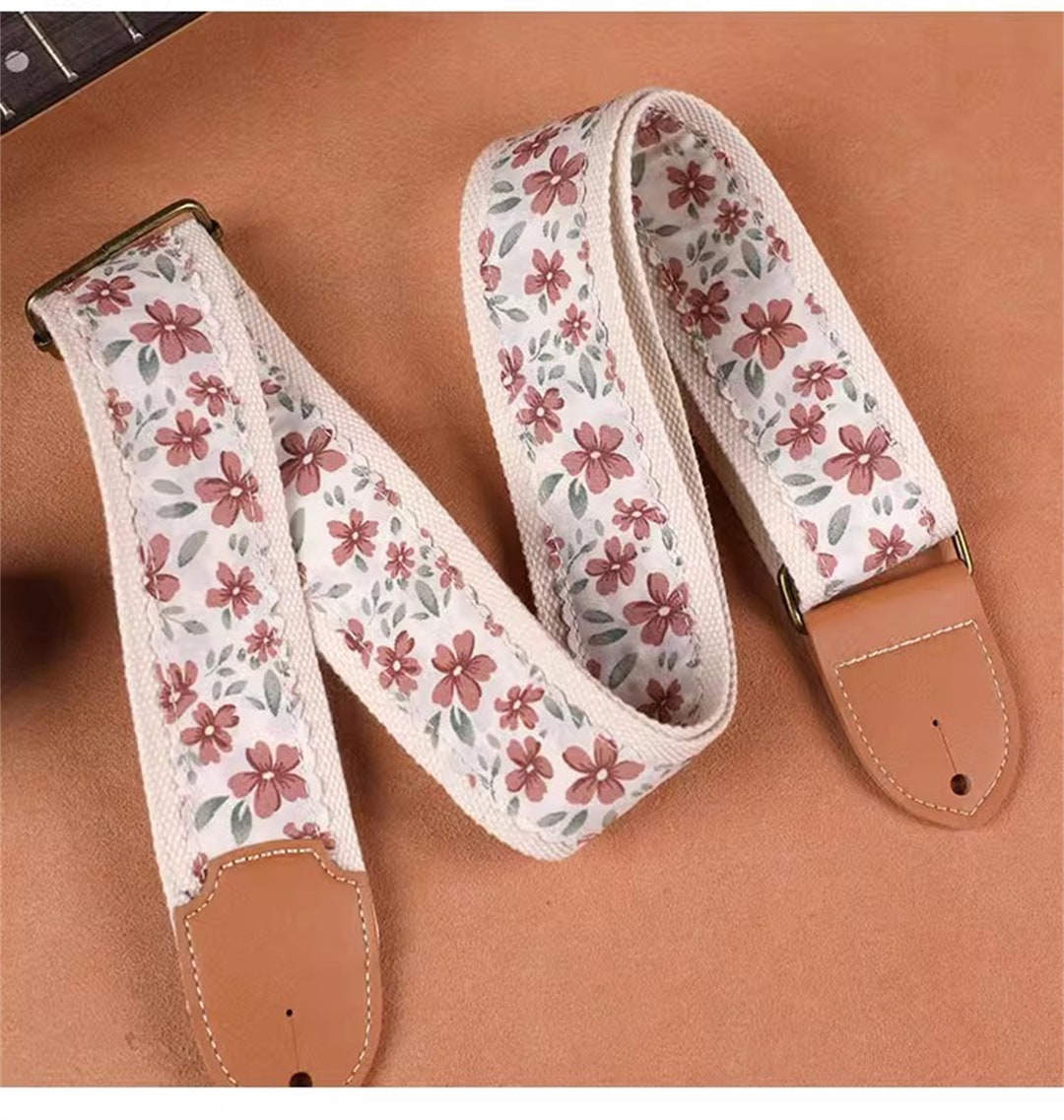 Red Floral Guitar Strap Handmade Flamenco Guitar Strap Electric Guitar ...