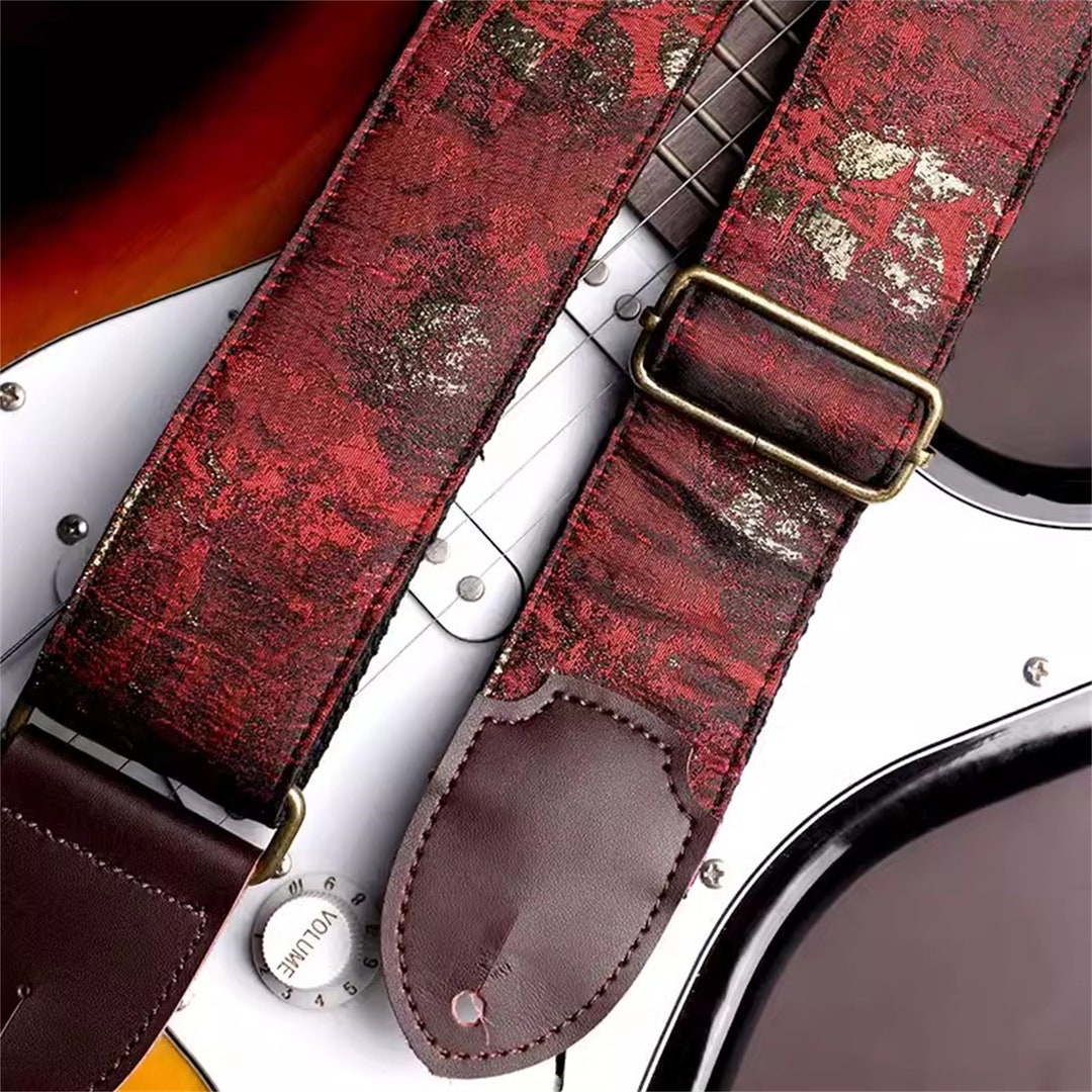 Red Retro Guitar Strap Leather Acoustic Guitar Strap Electric Guitar ...