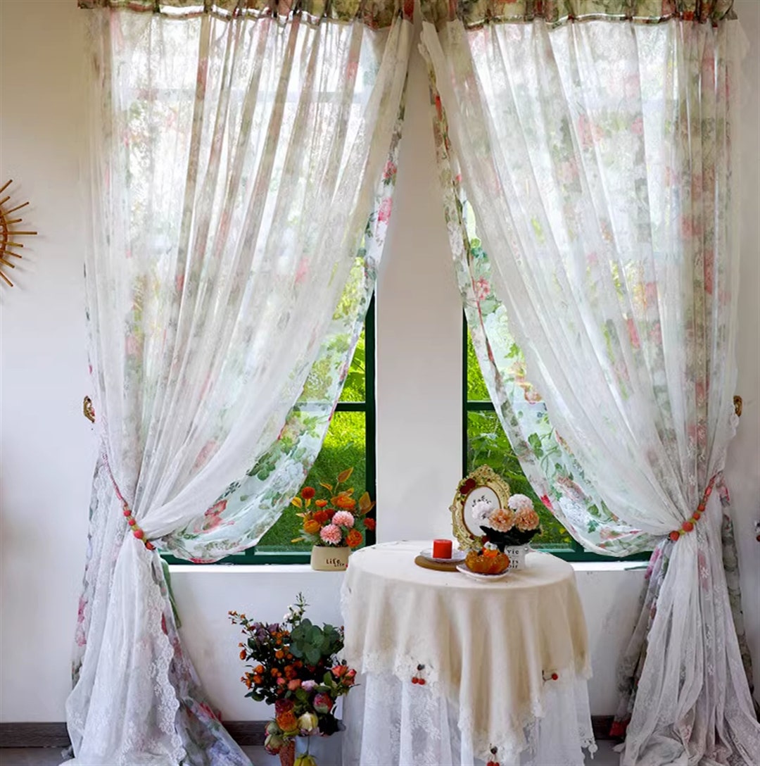 Double Layers Ruffled Curtains Farmhouse Style Shabby Chic Curtains ...