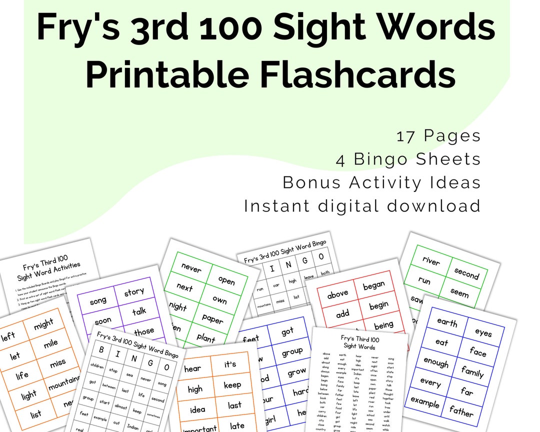 Fry's Third 100 Sight Words Flash Cards Printable Digital Download ...