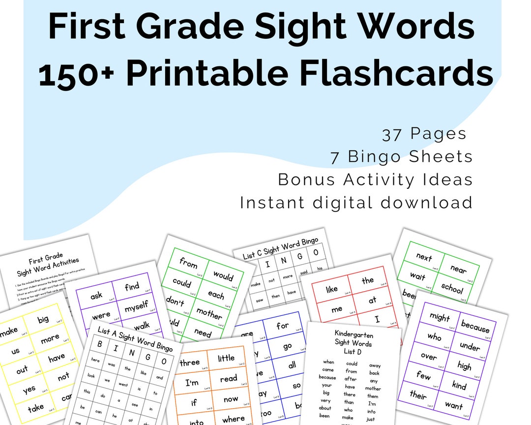 First Grade Sight Words Flash Cards Printable Digital Download ...