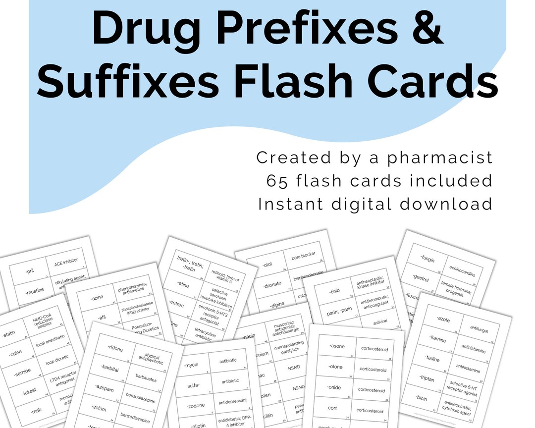 Drug Prefixes & Suffixes Flash Cards Printable Digital Download ... Drug Prefixes & Suffixes Flash Cards Printable Digital Download ...