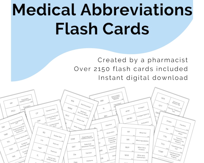 Medical Abbreviation Printable Flashcards, Digital Download Study Guide ...