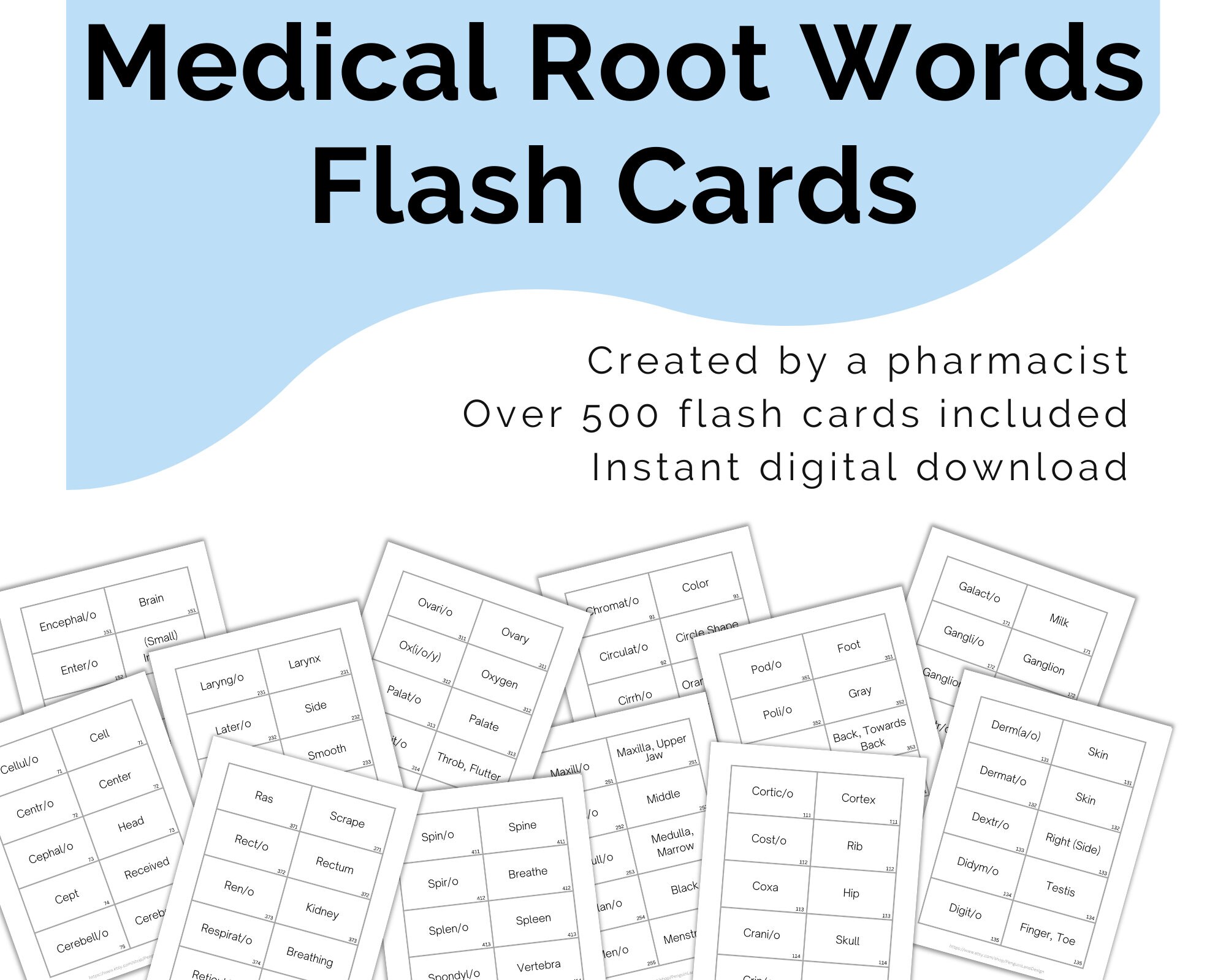 Medical Root Words Flash Cards Printable Digital Download, Medical ...