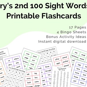 Fry's Second 100 Sight Words Flash Cards Printable Digital Download ...