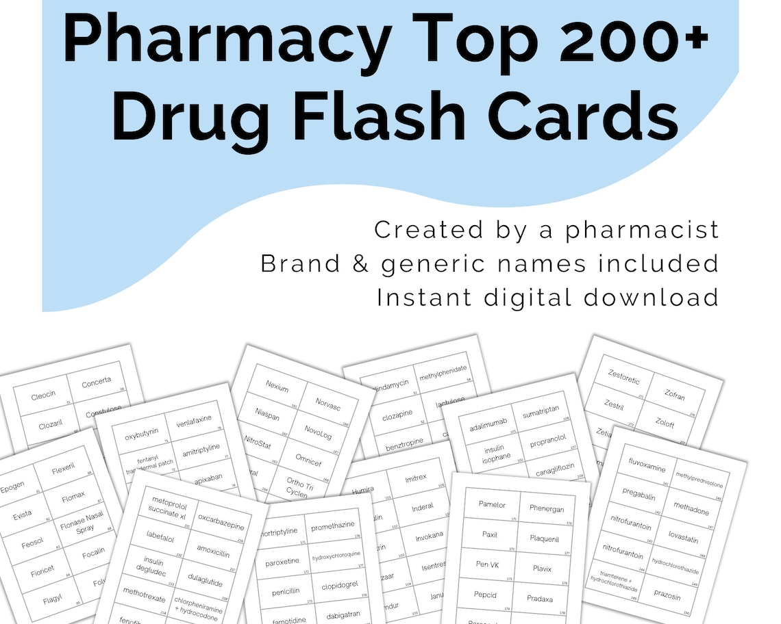 Top 200 Drugs Flash Cards Printable Digital Download Brand & - Etsy Israel