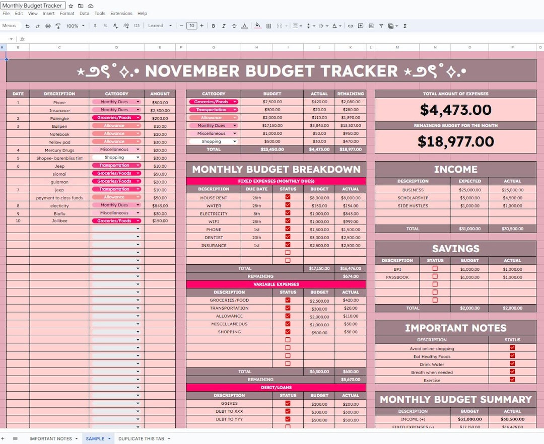 Monthly Budget Tracker Simple - Etsy