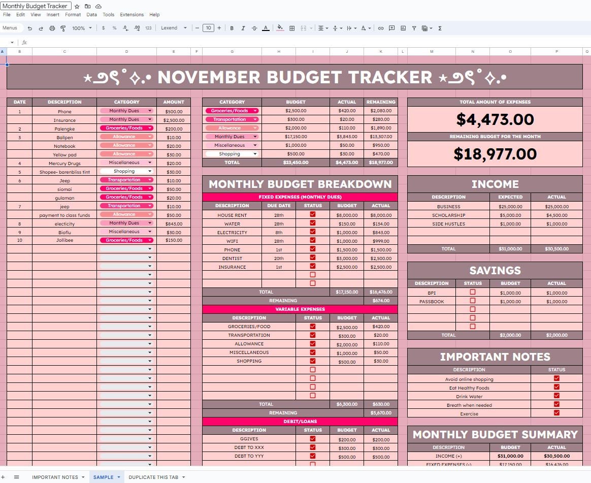 Monthly Budget Tracker Simple - Etsy
