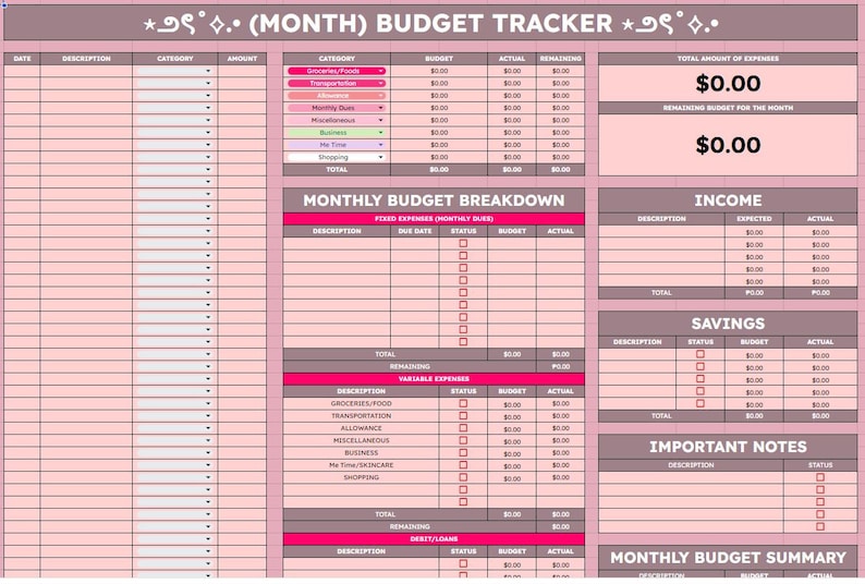 Monthly Budget Tracker Simple - Etsy