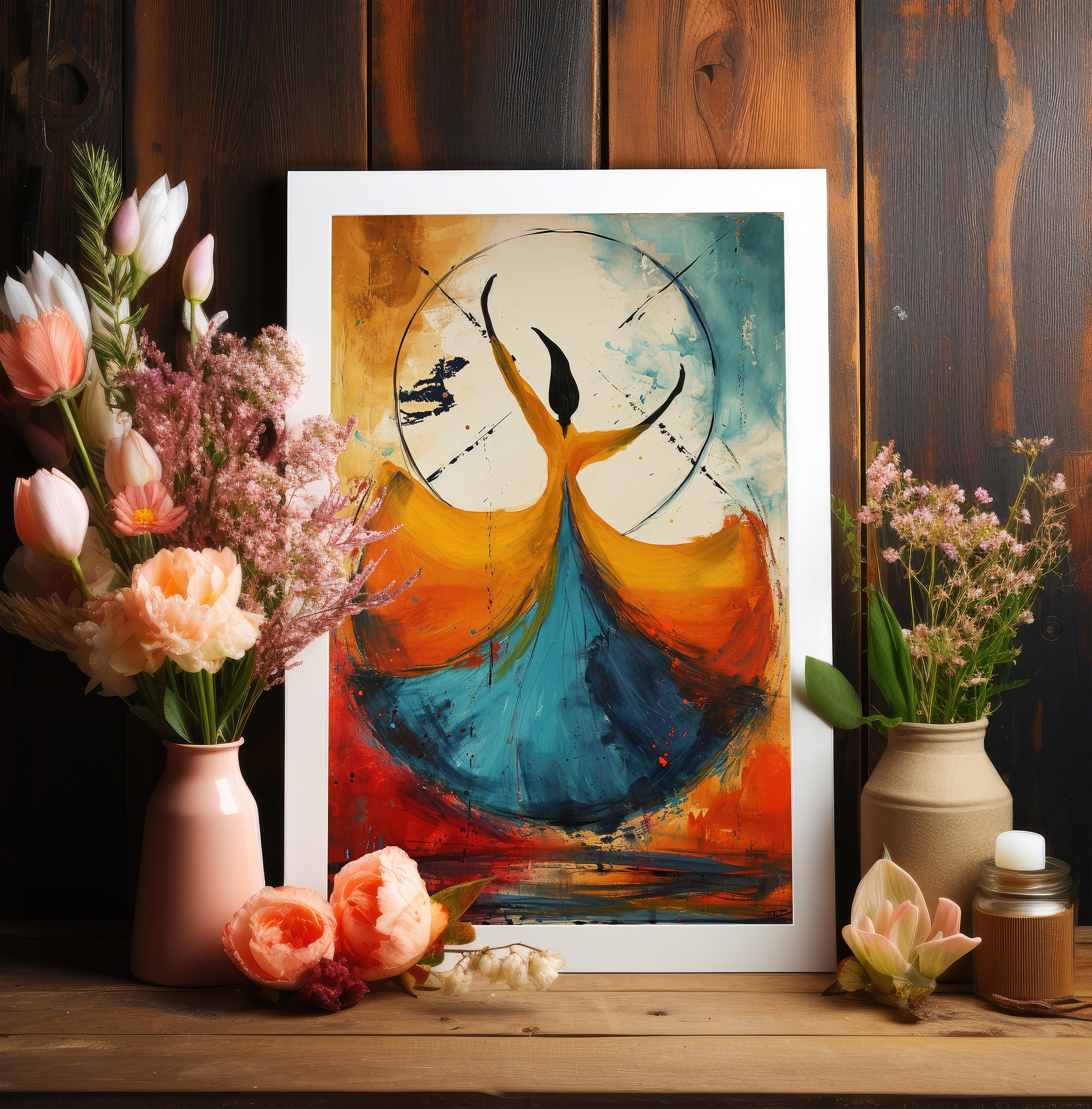 Captivating Teal and Orange Whirling Dervish Dance Abstract Spiritual ...