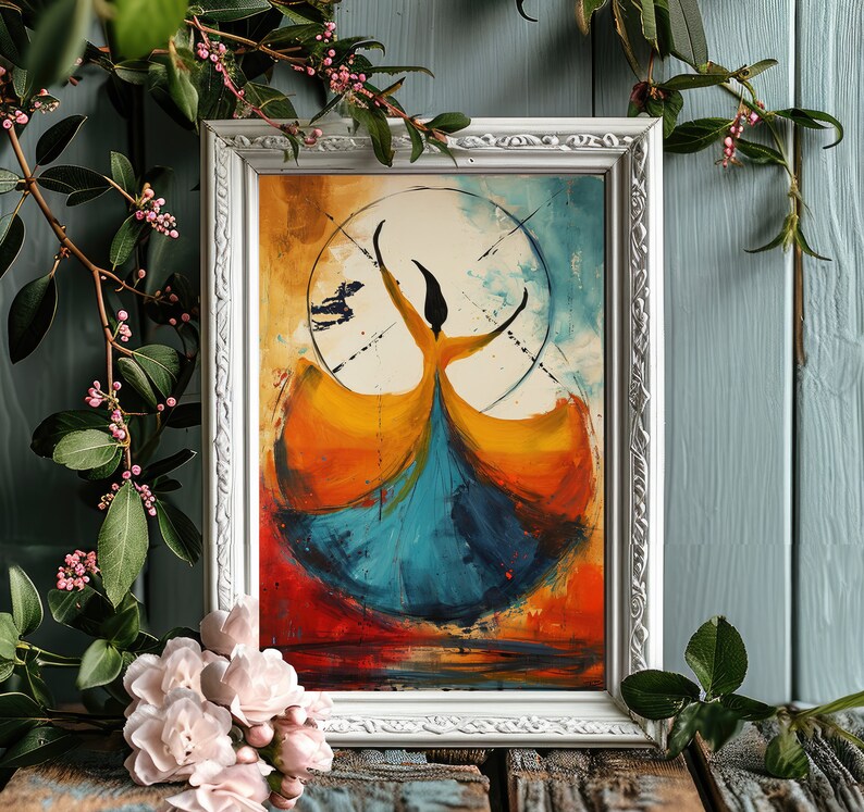 Captivating Teal and Orange Whirling Dervish Dance Abstract Spiritual ...