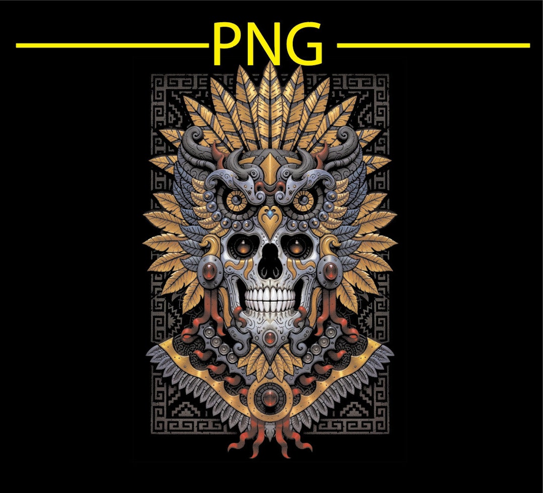 Calaca, Aztec Skull, Calavera Azteca Semitono PNG Para DTF Transparente ...