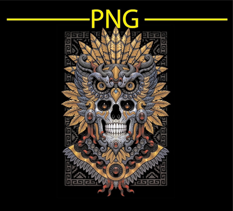 Calaca, Aztec Skull, Calavera Azteca Semitono PNG Para DTF Transparente ...