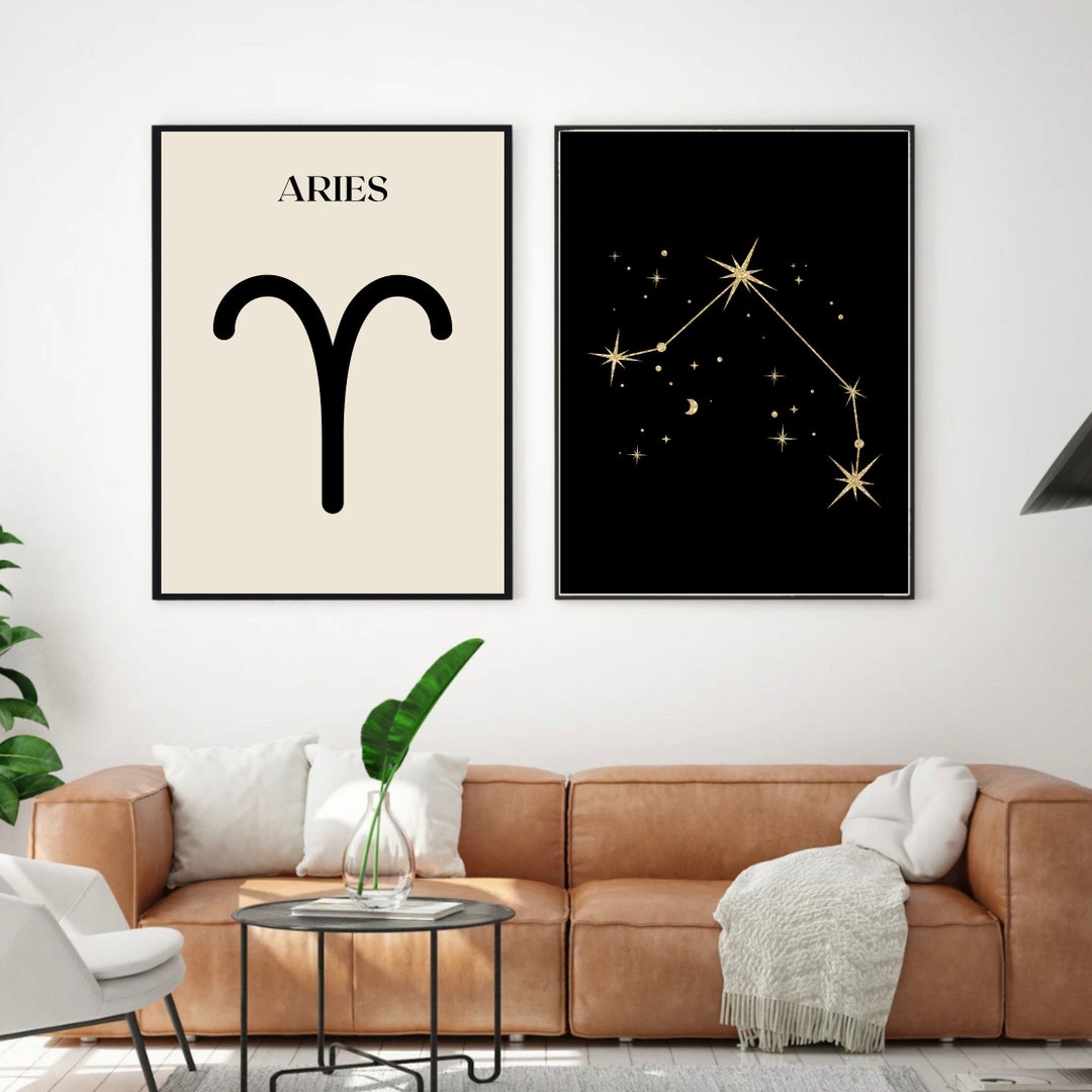 Minimalist Wall Art Aries Printable Art Aries Symbol and Constellation Aries Wall Art Minimalist ...