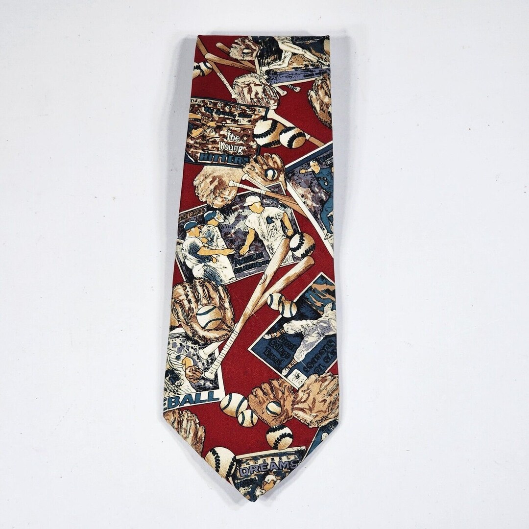 Spencer & Lowe Tie Necktie Men Blue Baseball Bat Glove Catch Ball ...