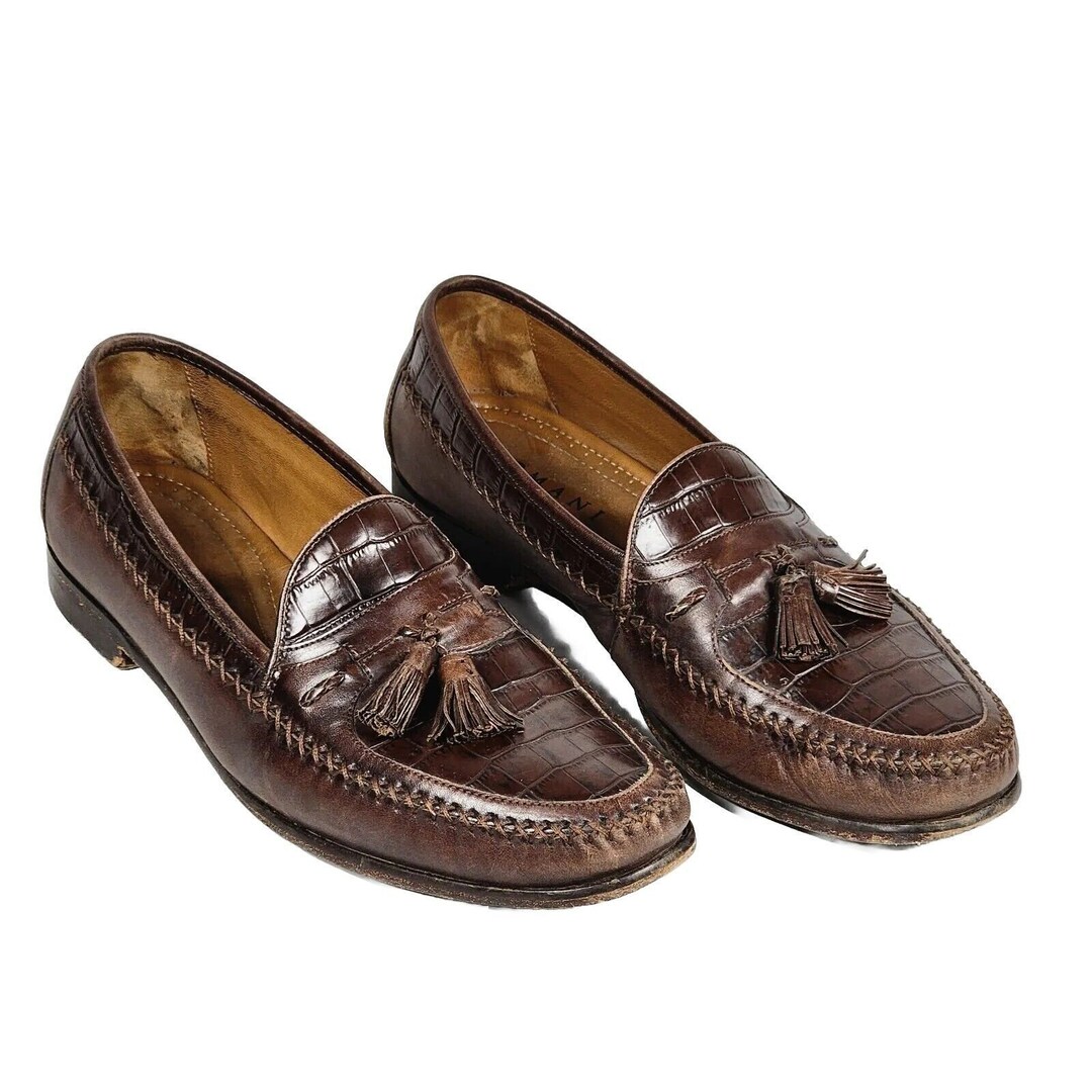 Domani Italy Leather Brown Tassel Woven Men's Loafers Dress Shoes 12 M ...