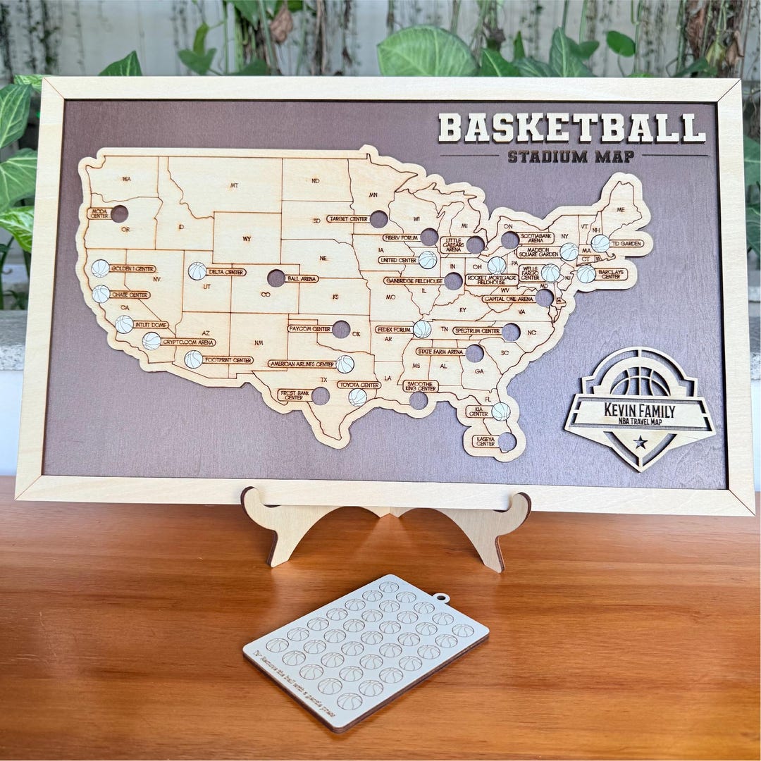 Personalized Basketball Arena Travel Map | Wooden NBA Stadiums Map ...