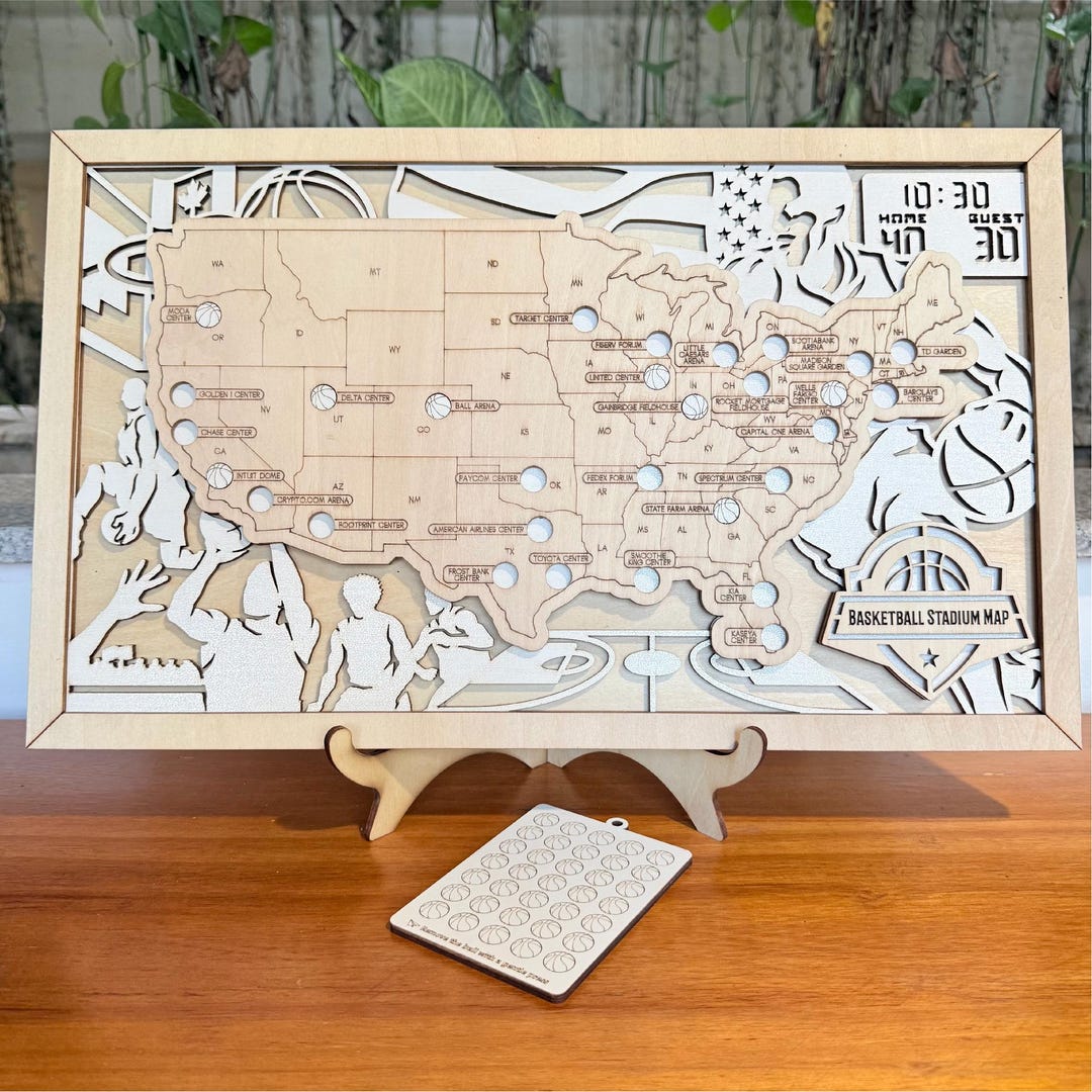 Personalized Basketball Arena Travel Map | Wooden NBA Stadiums Map ...