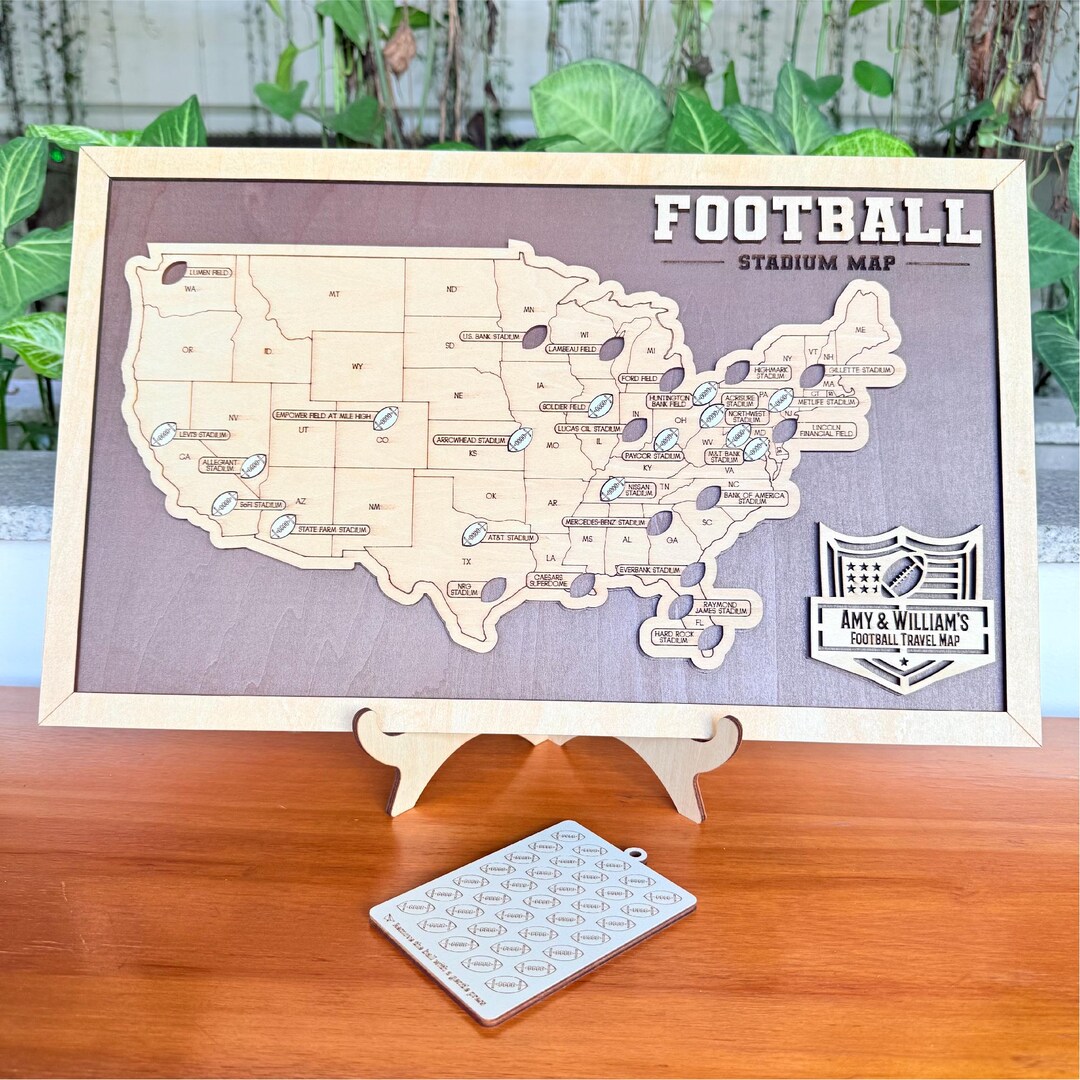 Personalized NFL Stadium Travel Map | Wooden Football Fan Gift - 3 ...