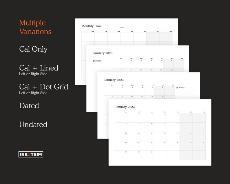2024 Monthly Planner Half Letter Size Landscape, 12 Month Calendar ...