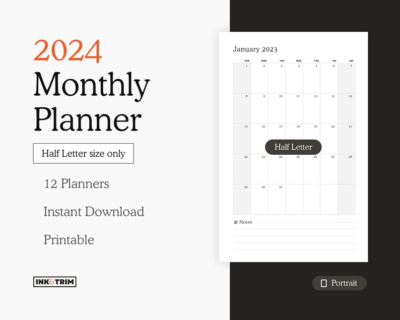 Planificador Mensual 2024 Retrato Tamaño Media Carta - Etsy México