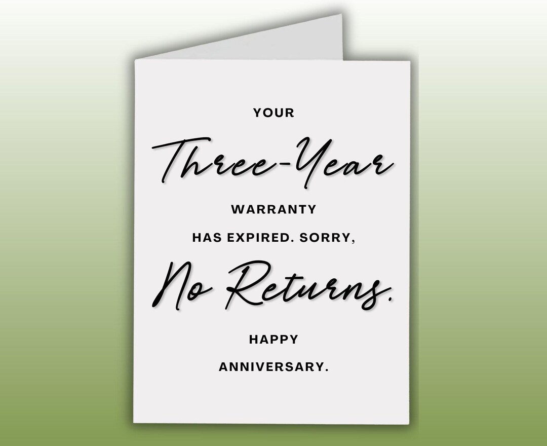 Funny 3rd Anniversary Card, No Returns for 3 Years Together Card - Etsy